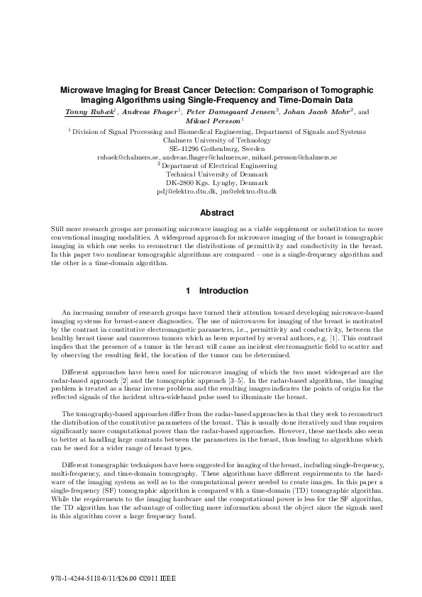 (PDF) Microwave imaging for breast cancer detection: Comparison of tomographic imaging ...