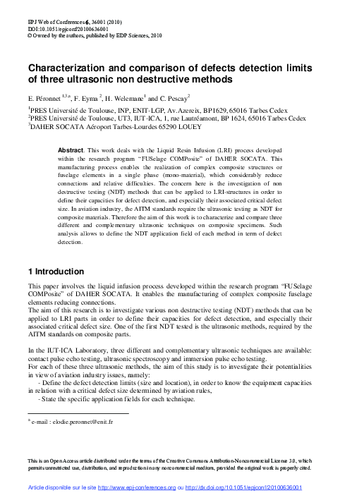 Pdf Characterization And Comparison Of Defects Detection Limits Of