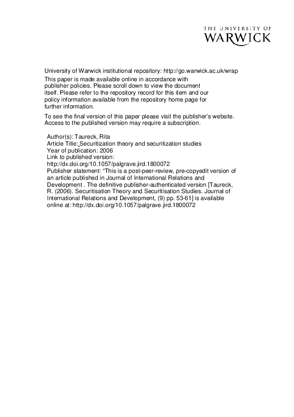 (PDF) Securitization theory and securitization studies