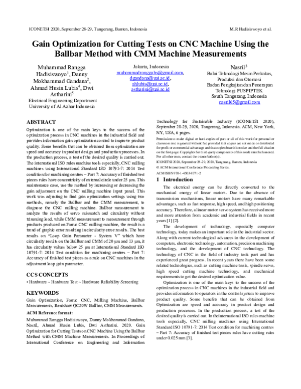 (PDF) Gain Optimization for Cutting Tests on CNC Machine Using the ...