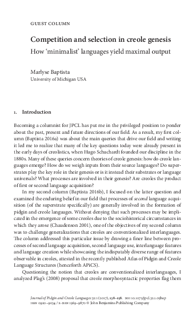 (PDF) Competition and selection in creole genesis