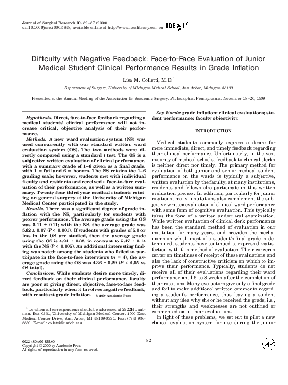 (PDF) Difficulty with Negative Feedback: Face-to-Face Evaluation of ...