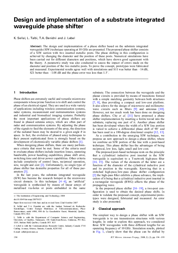 (PDF) Design and implementation of a substrate integrated waveguide ...
