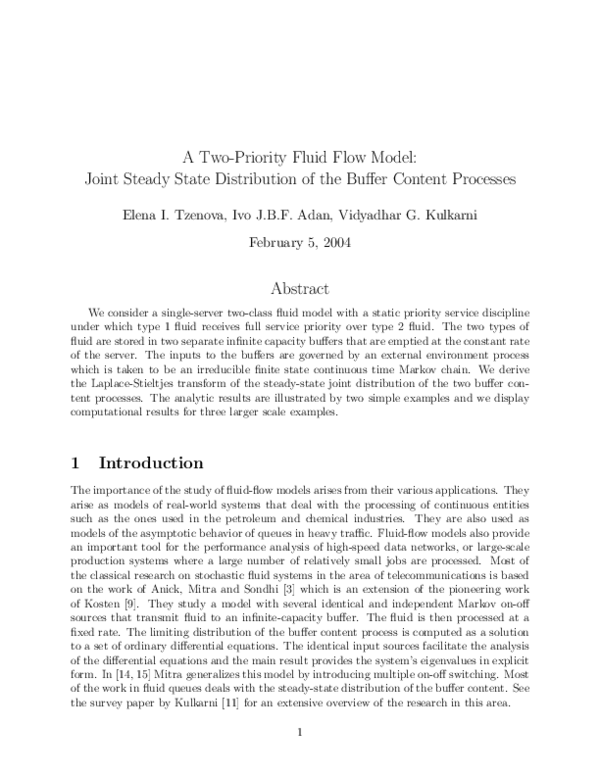 (PDF) A two-priority fluid flow model:joint steady state distribution of the buffer content ...