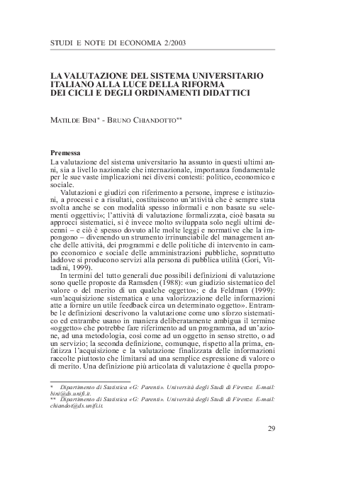 (PDF) La valutazione del sistema universitario italiano alla luce della ...