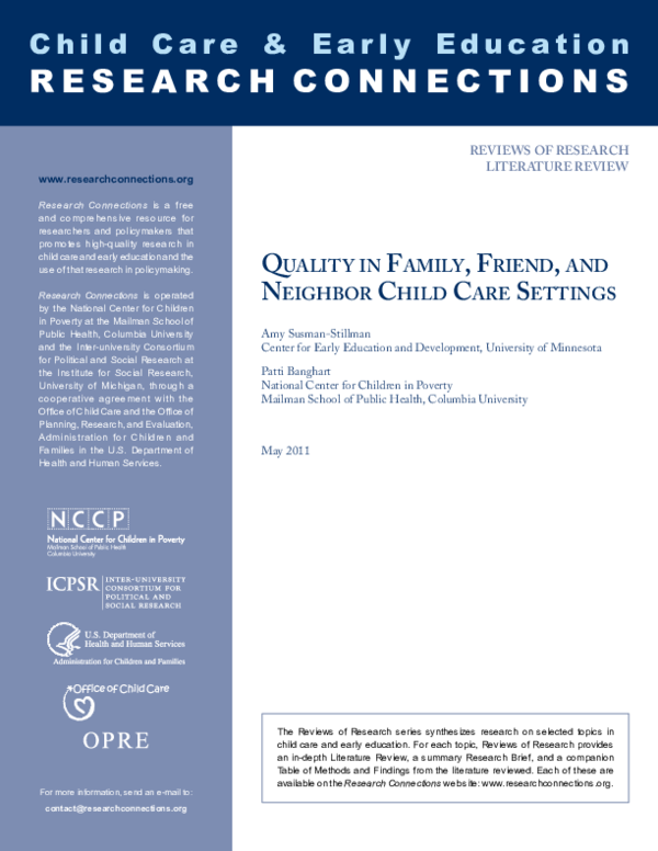 (PDF) Quality in Family, Friend, and neighbor Child Care SettingS