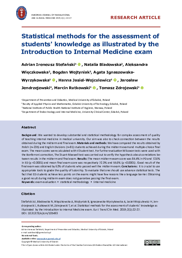 (PDF) Statistical methods for the assessment of students' knowledge as ...
