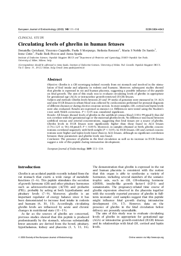(PDF) Circulating levels of ghrelin in human fetuses