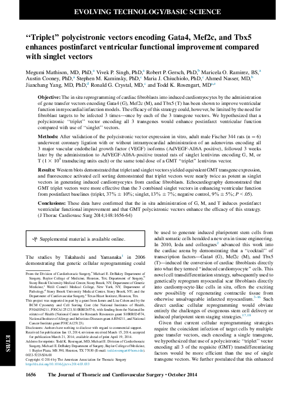 (PDF) “Triplet” polycistronic vectors encoding Gata4, Mef2c, and Tbx5 ...