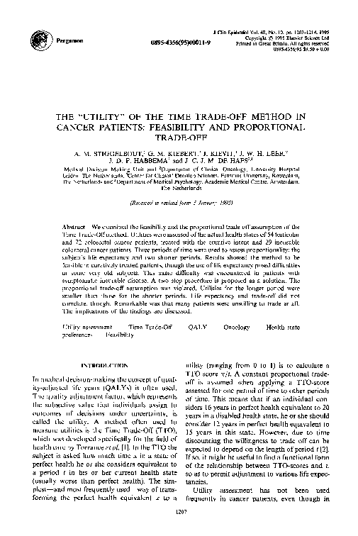 (PDF) The “utility” of the time trade-off method in cancer patients ...