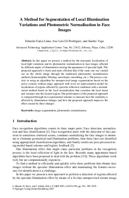 Pdf A Method For Segmentation Of Local Illumination Variations And