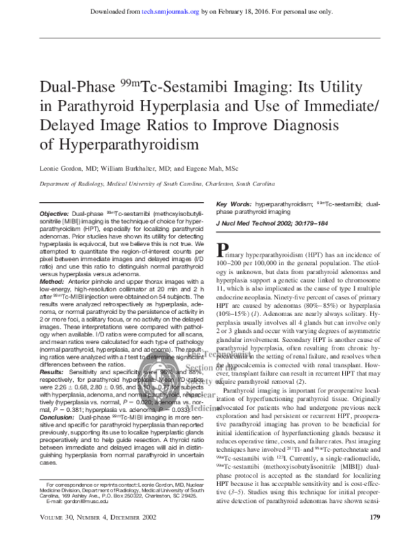 (PDF) Dual-Phase 99mTc-Sestamibi Imaging: Its Utility in Parathyroid ...