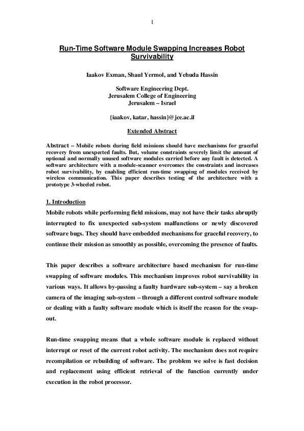 (PDF) Run-Time Software Module Swapping Increases Robot Survivability