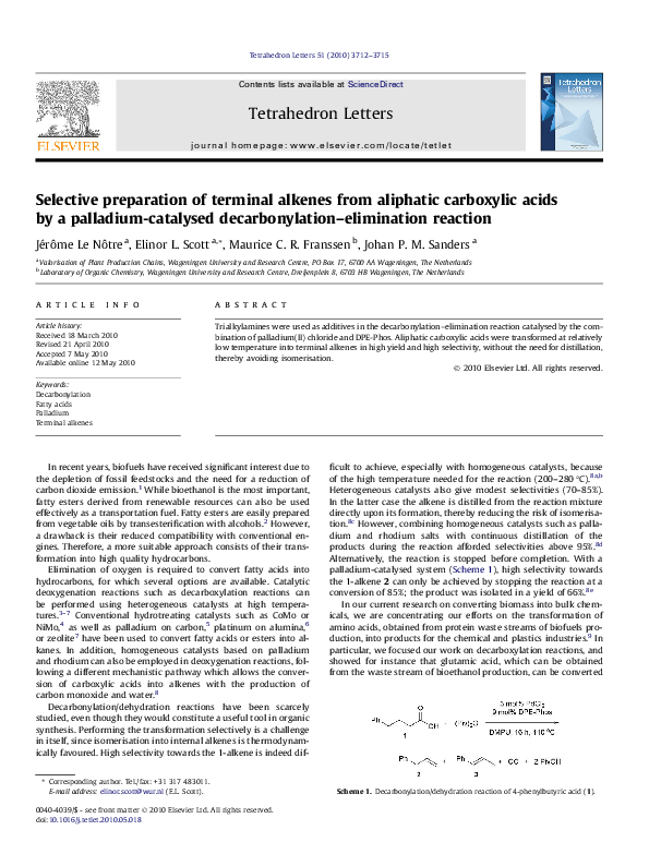 (PDF) Selective preparation of terminal alkenes from aliphatic ...