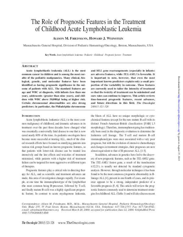 (PDF) The Role of Prognostic Features in the Treatment of Childhood ...