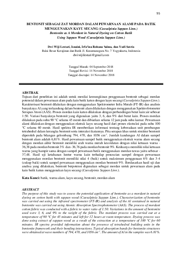 (PDF) BENTONIT SEBAGAI ZAT MORDAN DALAM PEWARNAAN ALAMI PADA BATIK ...
