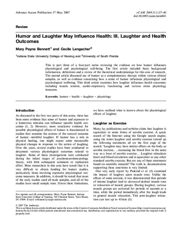 (PDF) Humor and Laughter May Influence Health: III. Laughter and Health ...