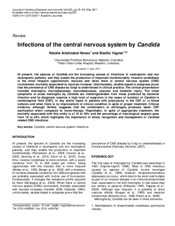 (PDF) Infections of the central nervous system by Candida