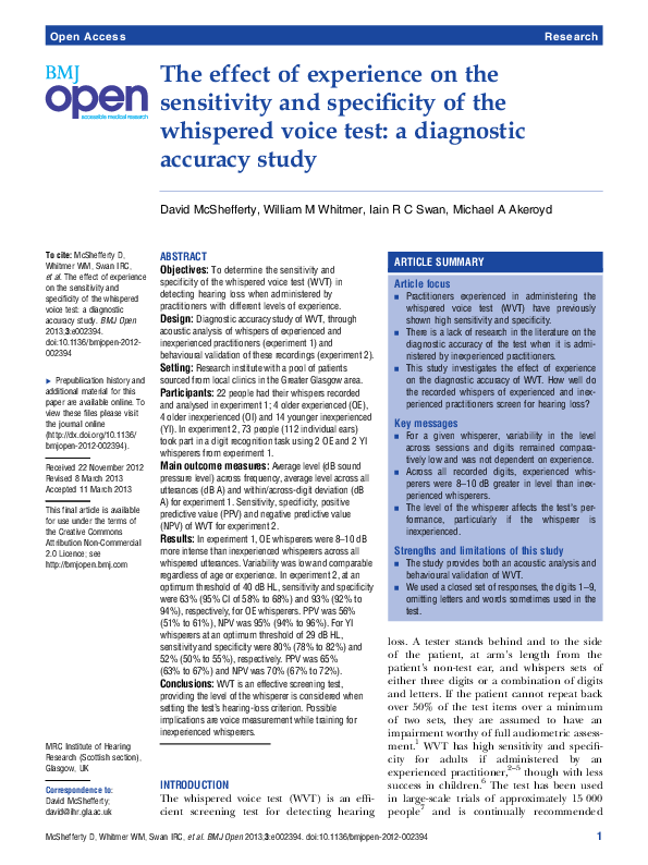 (PDF) The effect of experience on the sensitivity and specificity of ...
