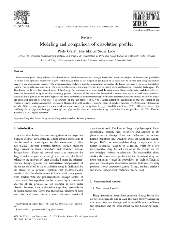 (PDF) Modeling and comparison of dissolution profiles