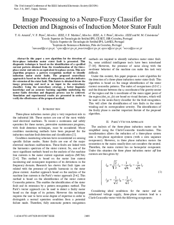 Pdf Image Processing To A Neuro Fuzzy Classifier For Detection And Diagnosis Of Induction