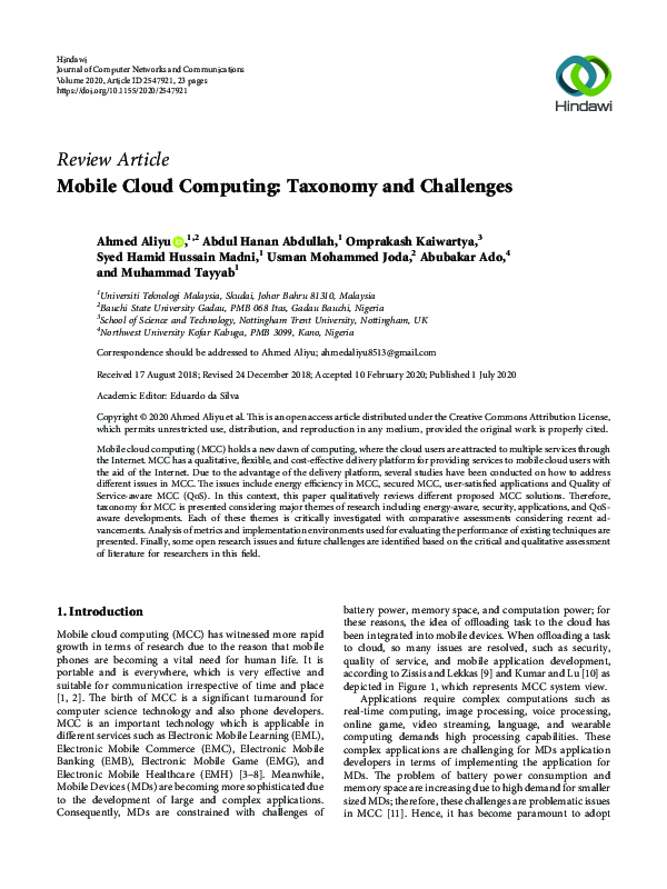 (PDF) Mobile Cloud Computing: Taxonomy and Challenges