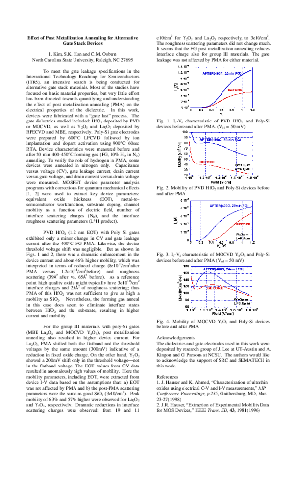 (PDF) Effect of Post-metallization Annealing for Alternative Gate Stack ...