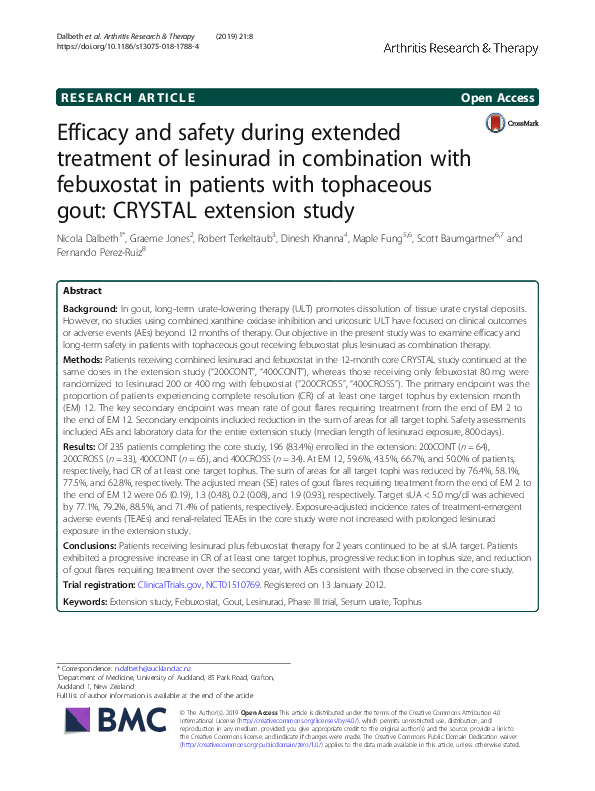 (PDF) Efficacy and safety during extended treatment of lesinurad in ...
