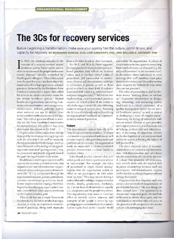 (PDF) The 3Cs for recovery services
