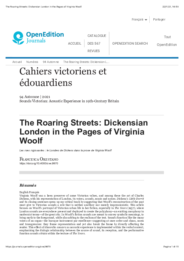 (PDF) The Roaring Streets: Dickensian London in the Pages of Virginia Woolf