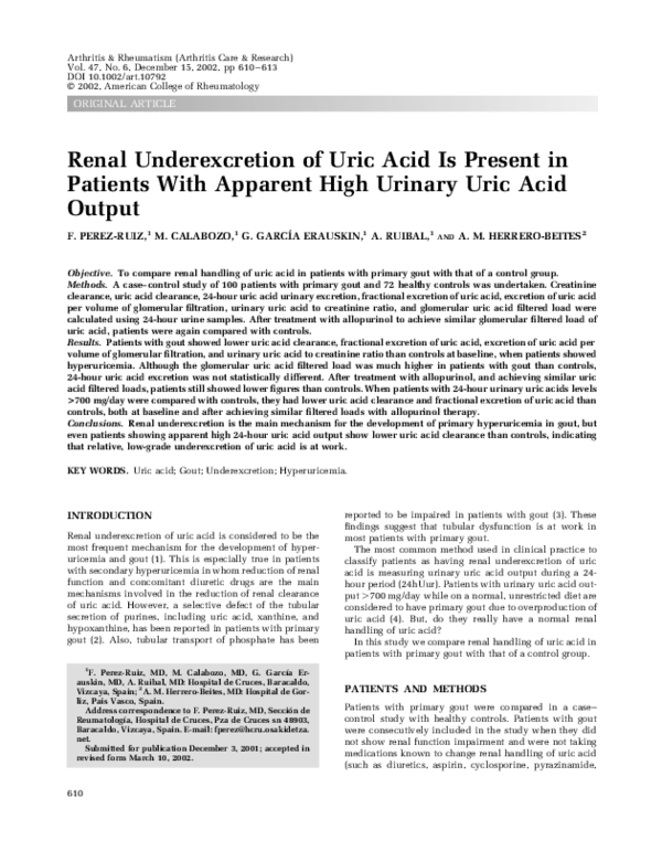(PDF) Renal underexcretion of uric acid is present in patients with ...