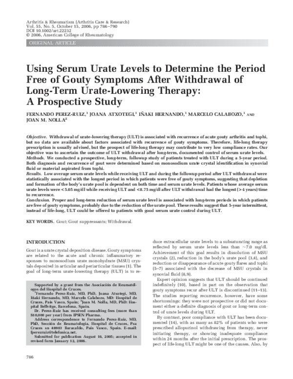 (PDF) Using serum urate levels to determine the period free of gouty ...
