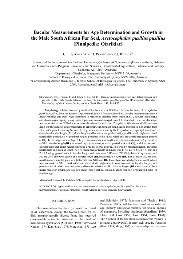 (PDF) Bacular measurements for age determination and growth in the male ...