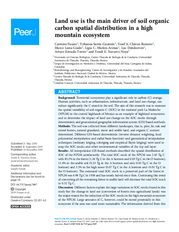 (PDF) Land use is the main driver of soil organic carbon spatial distribution in a high mountain ...
