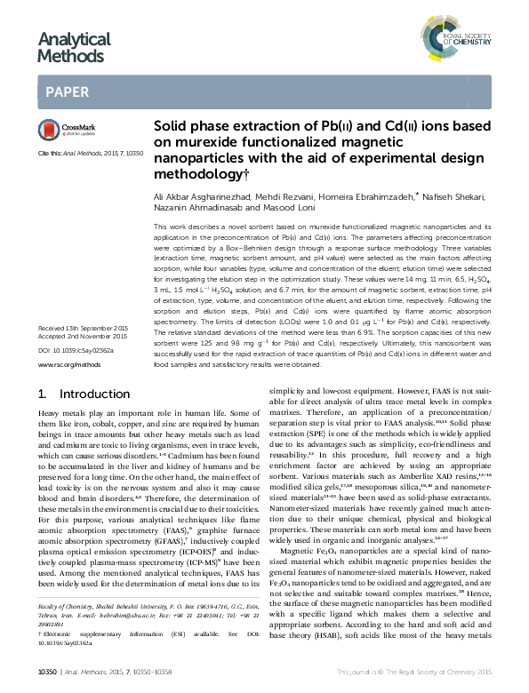 (PDF) Murexide-Modified Magnetic Nanoparticles for Pb/Cd