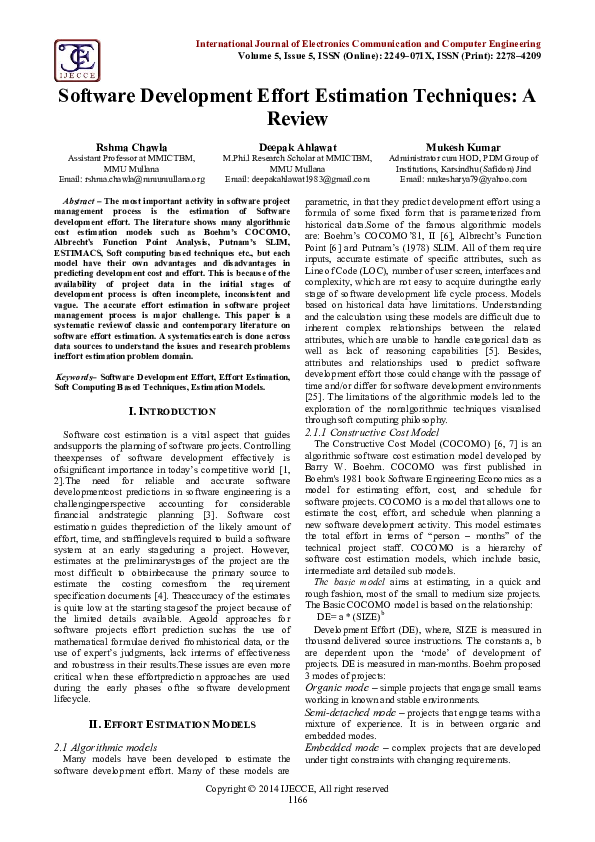 Pdf Software Development Effort Estimation Techniques A Review