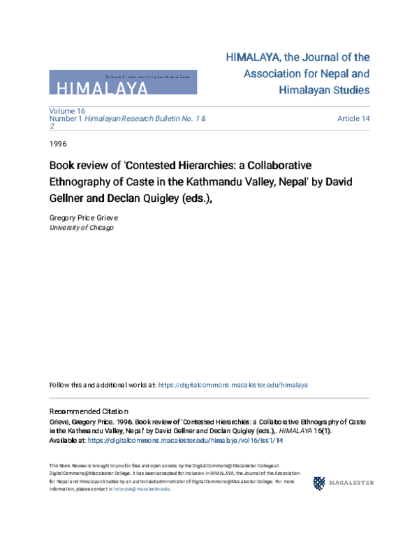 (PDF) David Gellner and Declan Quigley (eds.), Contested Hierarchies: a ...
