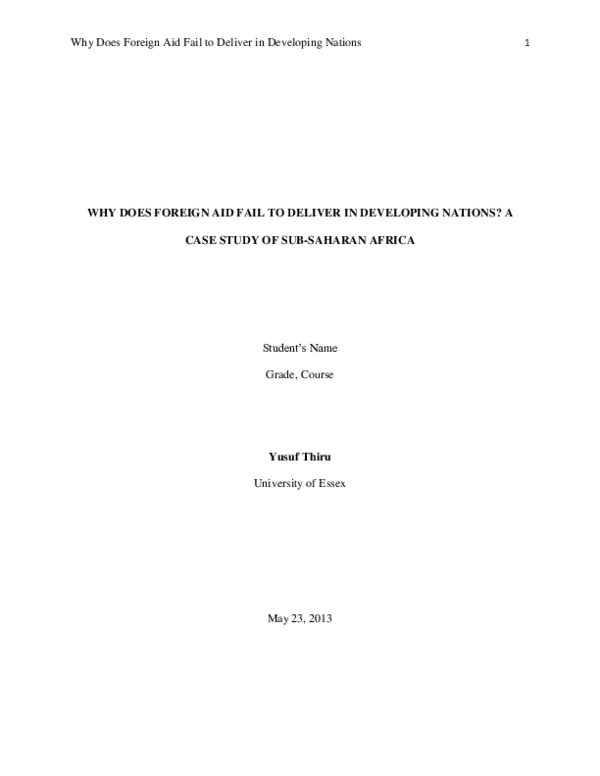 (PDF) Why Does Foreign Aid Fail to Deliver in Developing Nations