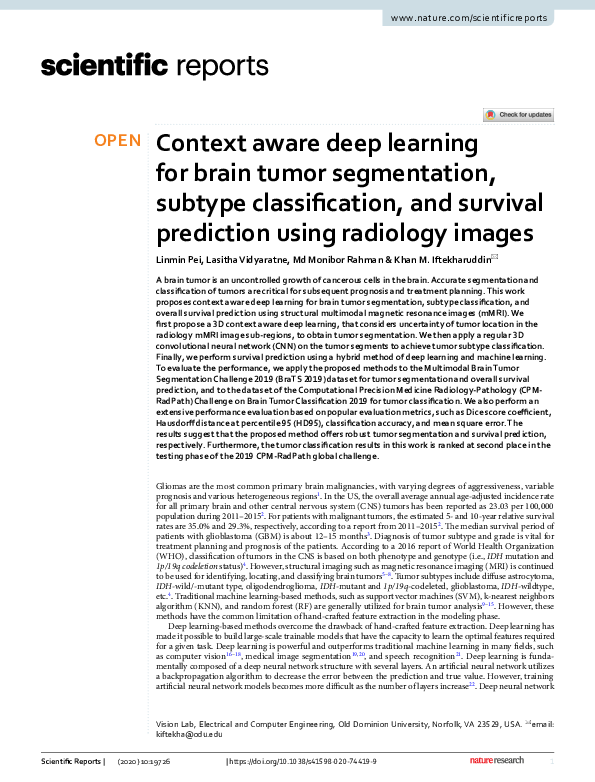 Pdf Context Aware Deep Learning For Brain Tumor Segmentation Subtype Classification And