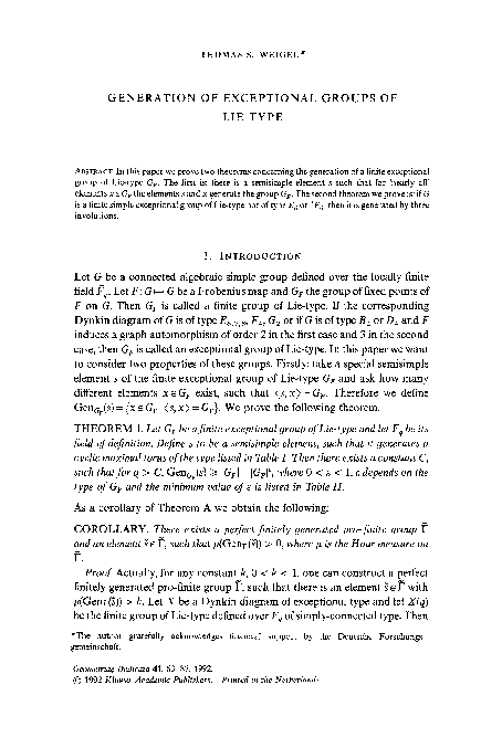 (PDF) Generation of exceptional groups of Lie-type