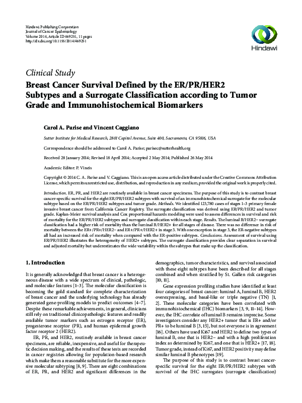 (PDF) Breast Cancer Survival Defined by the ER/PR/HER2 Subtypes and a Surrogate Classification ...