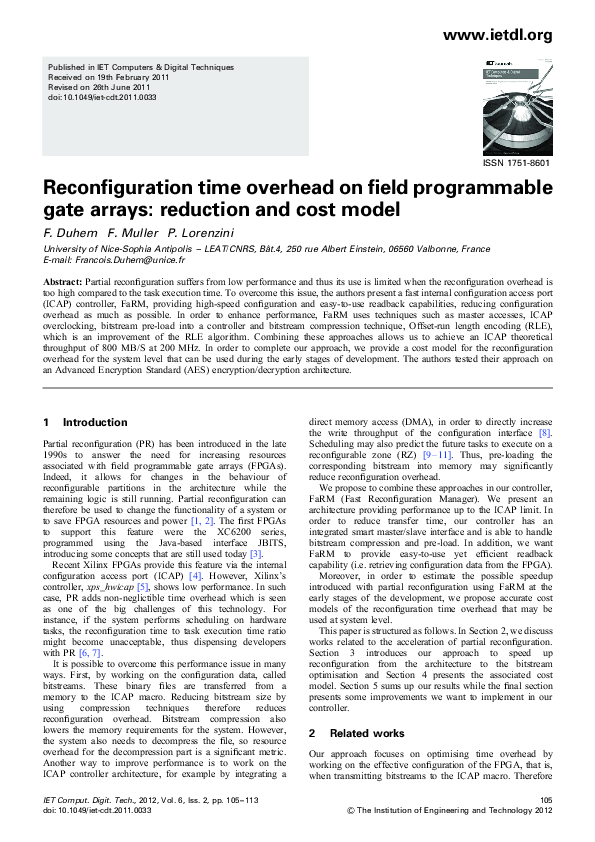 Pdf Reconfiguration Time Overhead On Field Programmable Gate Arrays