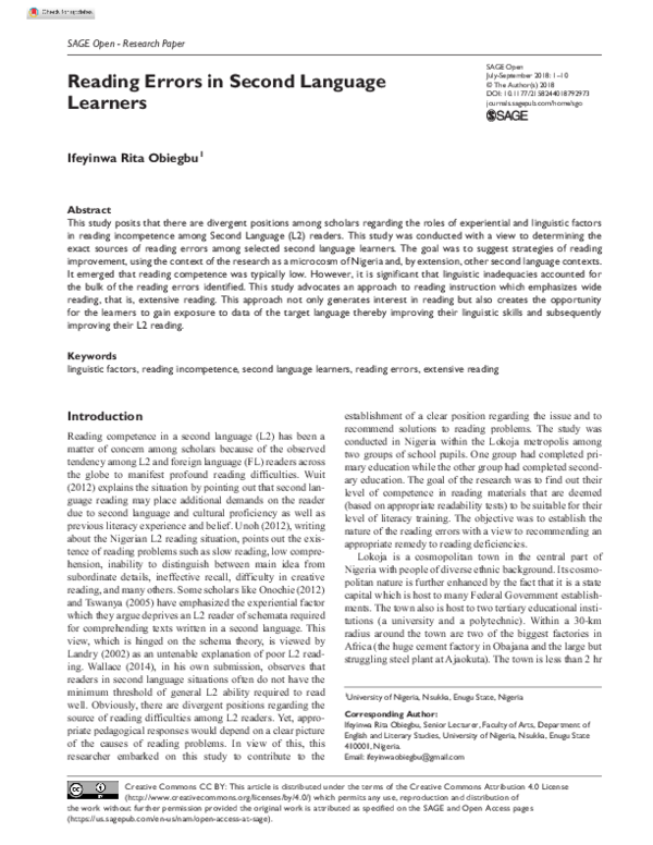 (PDF) Reading Errors in Second Language Learners
