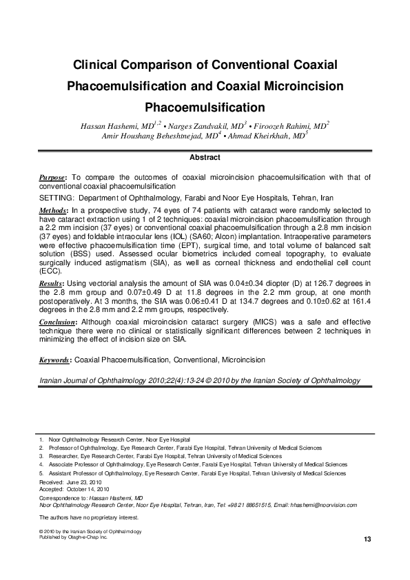 (PDF) Clinical Comparison of Conventional Coaxial Phacoemulsification ...