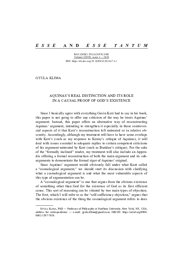 (PDF) Aquinas’s Real Distinction and Its Role in a Causal Proof of God ...