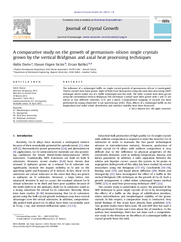 (PDF) A comparative study on the growth of germanium–silicon single crystals grown by the ...