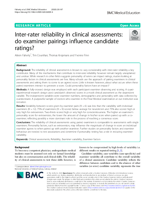 (PDF) Inter-rater reliability in clinical assessments: do examiner ...
