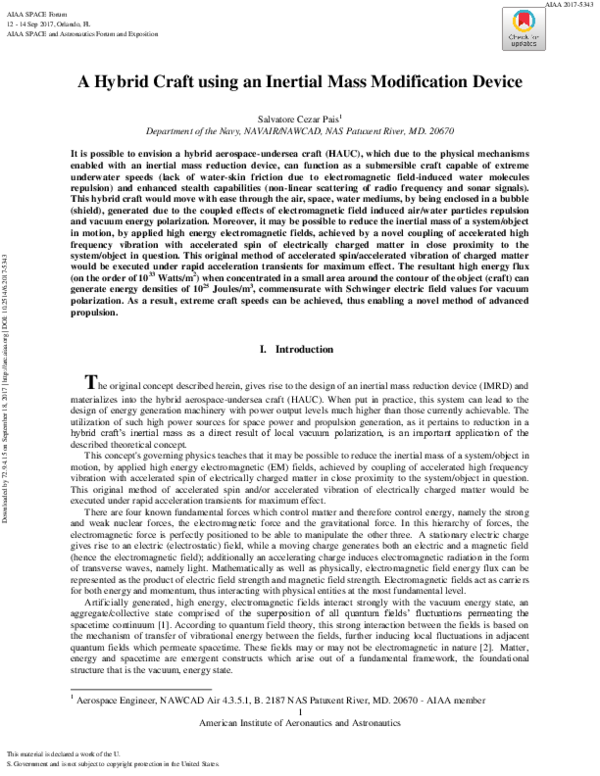 (PDF) A hybrid craft using an inertial mass modification device
