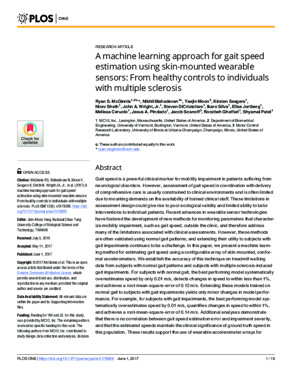 Pdf A Machine Learning Approach For Gait Speed Estimation Using Skin