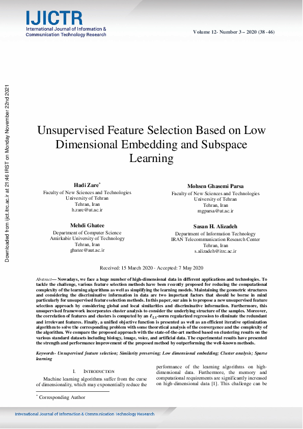 (PDF) Unsupervised Feature Selection Based on Low Dimensional Embedding ... (PDF) Unsupervised Feature Selection Based on Low Dimensional Embedding ...